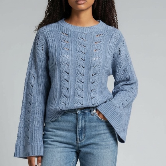 Aqua | Sweaters | Cashmere Aqua Light Blue Cable Sweater | Poshmark